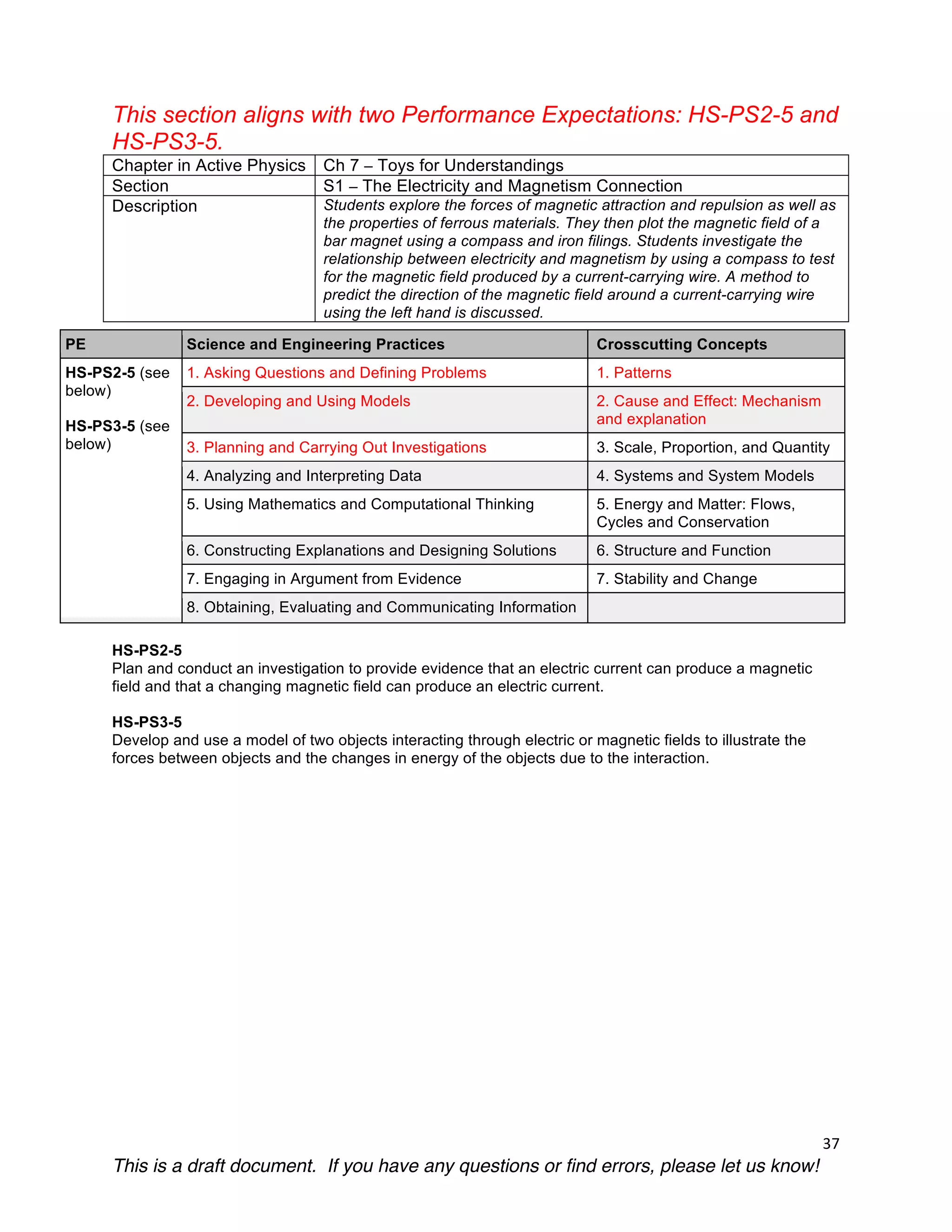 NGSS Active Physics Alignment by chapter updated 6/1/15 | PDF