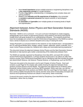 NGSS Active Physics Alignment by chapter updated 6/1/15 | PDF