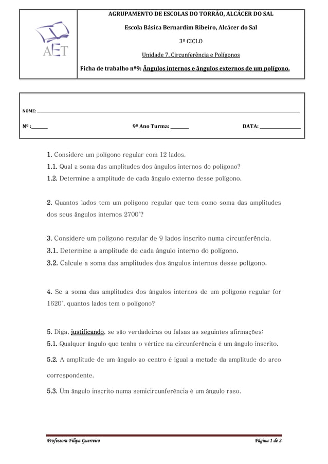 Ângulos internos e ângulos externos de um polígono | PDF