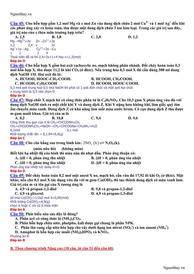 {Nguoithay.org} de thi dai hoc mon hoa khoi a,b 2009 giai chi tiet | PDF