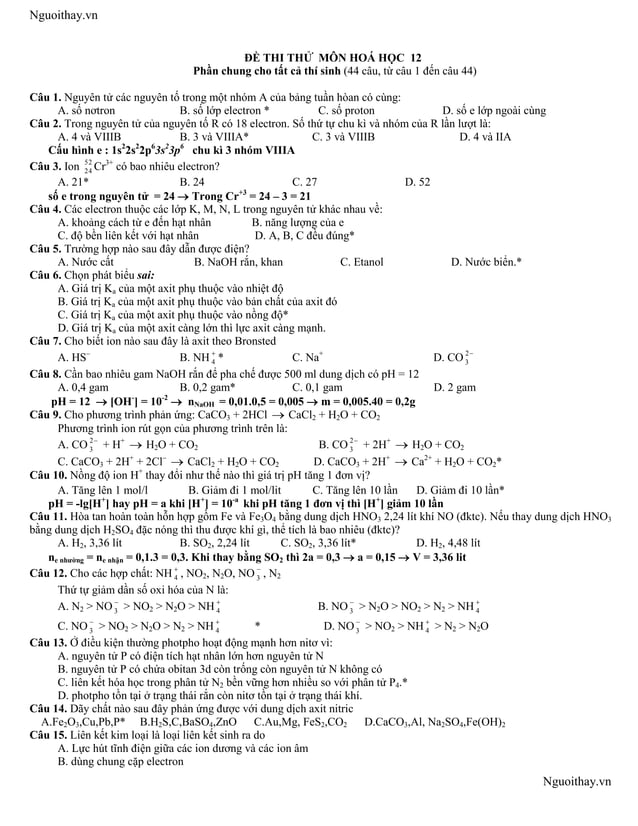 {Nguoithay.org} de thi thu mon hoa hoc so 2 giai chi tiet | PDF