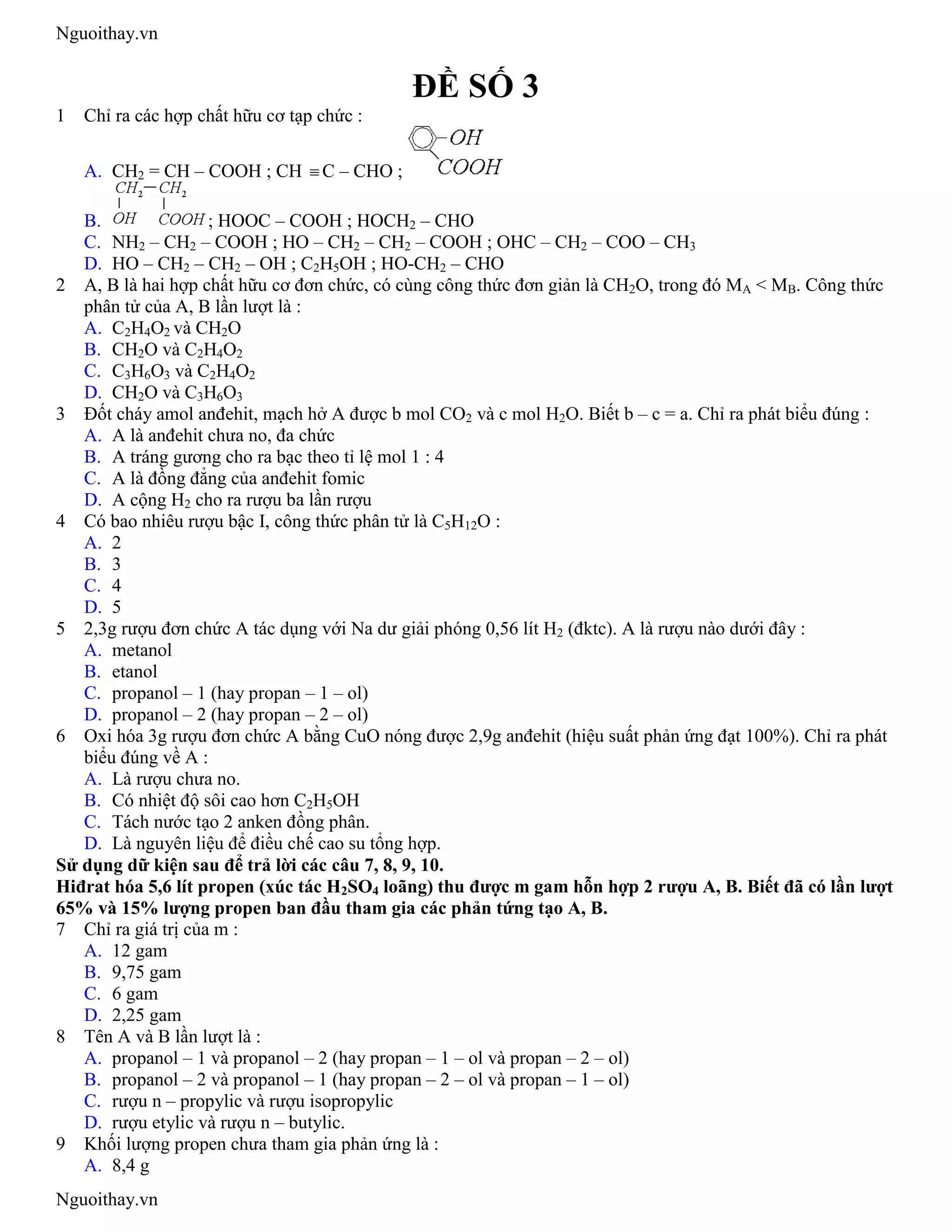 {Nguoithay.org} giai chi tiet bai tap hoa hoc huu co so 3 | PDF