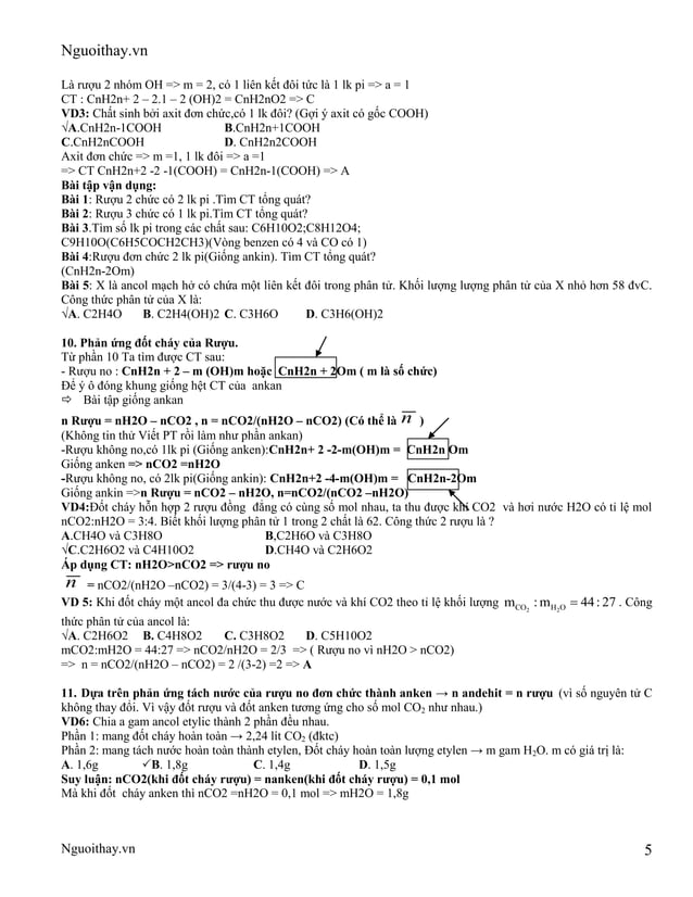 {Nguoithay.vn} cac cong thuc giai nhanh hoa hoc huu co co loi giai | PDF