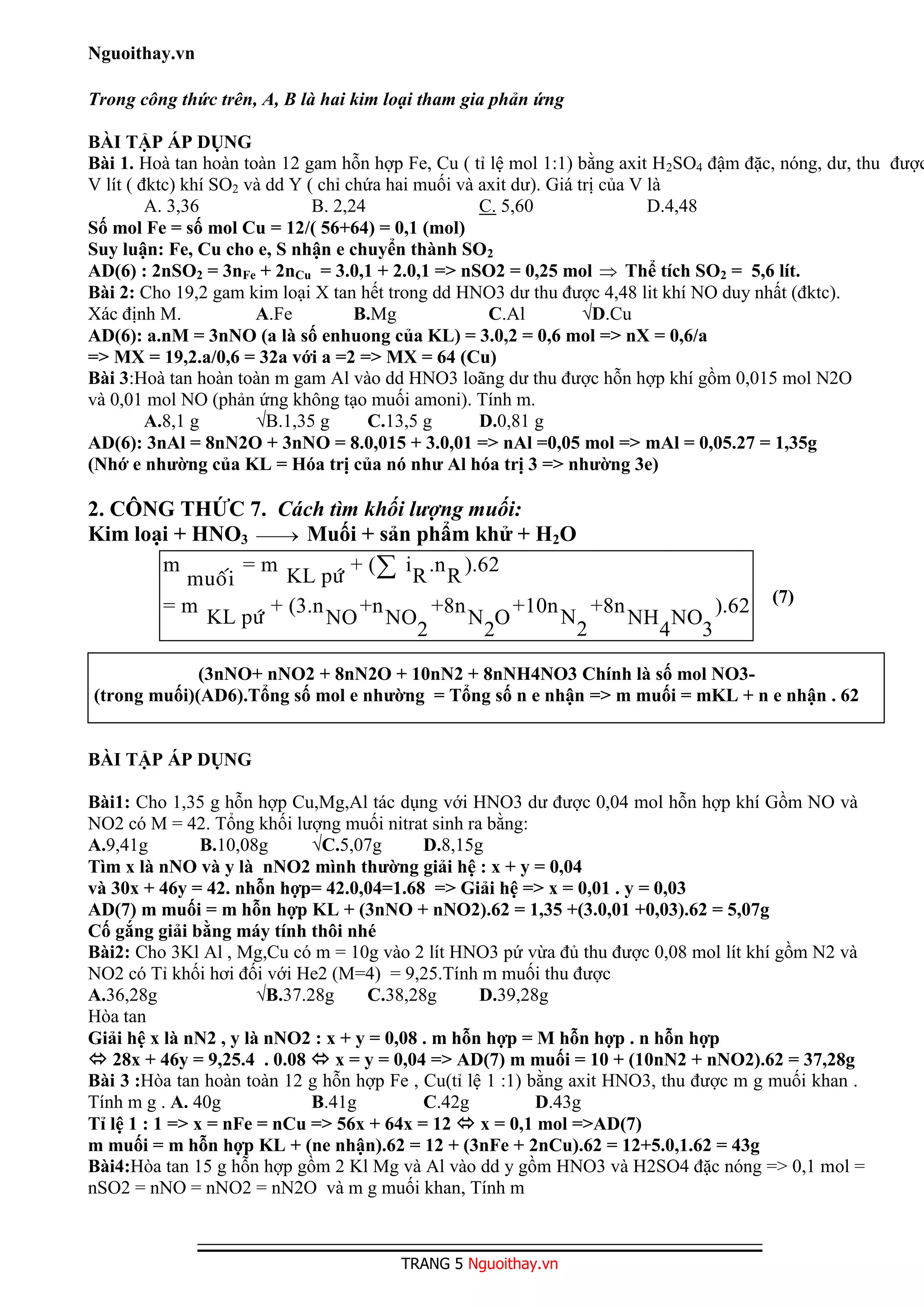 {Nguoithay.vn} cac cong thuc giai nhanh hoa hoc vo co | PDF