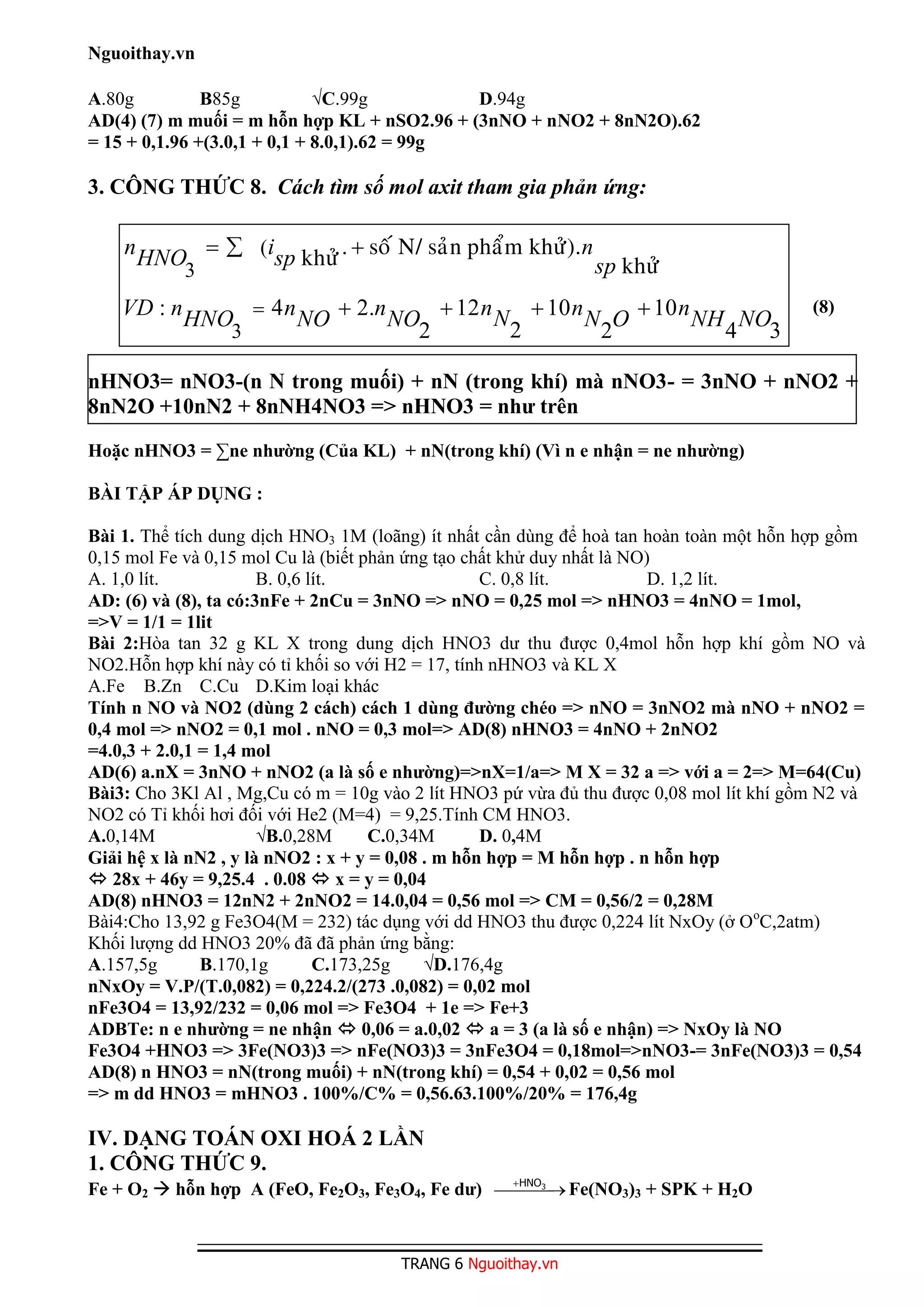 {Nguoithay.vn} cac cong thuc giai nhanh hoa hoc vo co | PDF