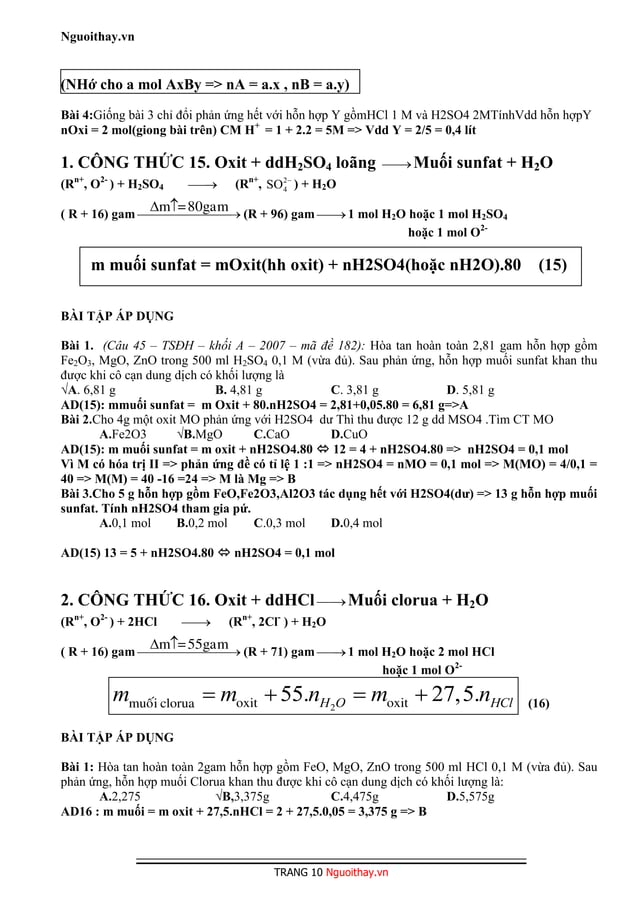 {Nguoithay.vn} cac cong thuc giai nhanh hoa hoc vo co | PDF