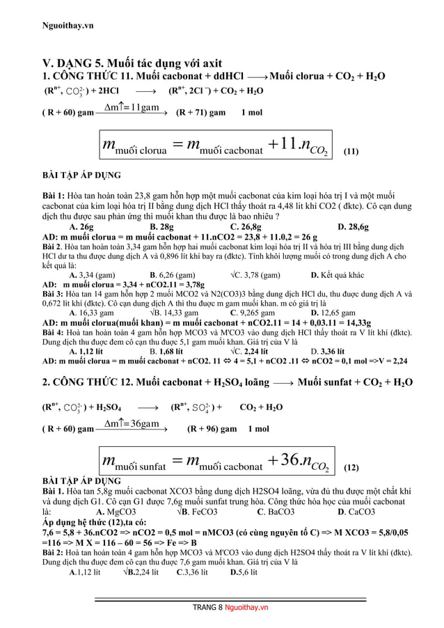 {Nguoithay.vn} cac cong thuc giai nhanh hoa hoc vo co | PDF