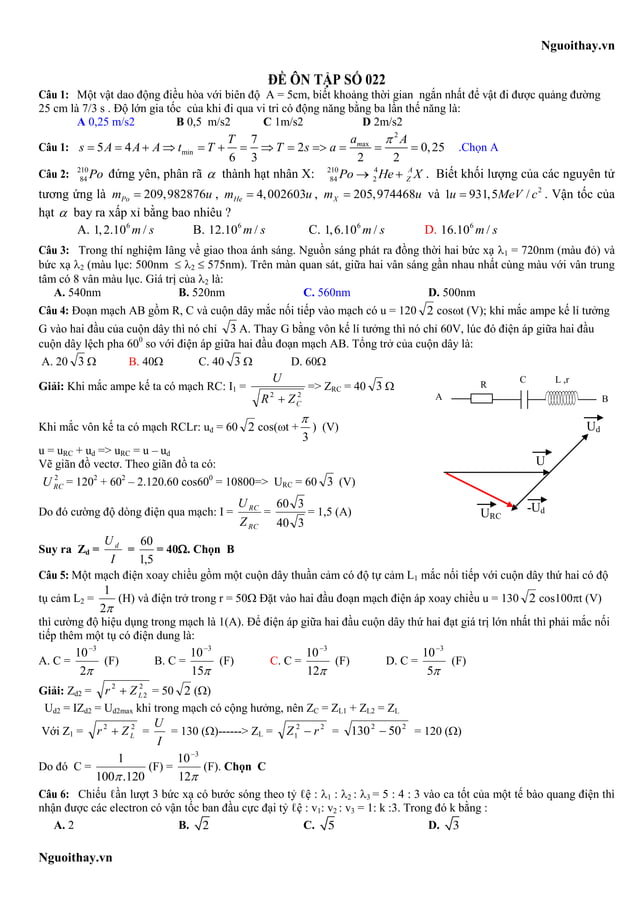 [Nguoithay.vn] de thi thu co dap an chi tiet 3 | PDF