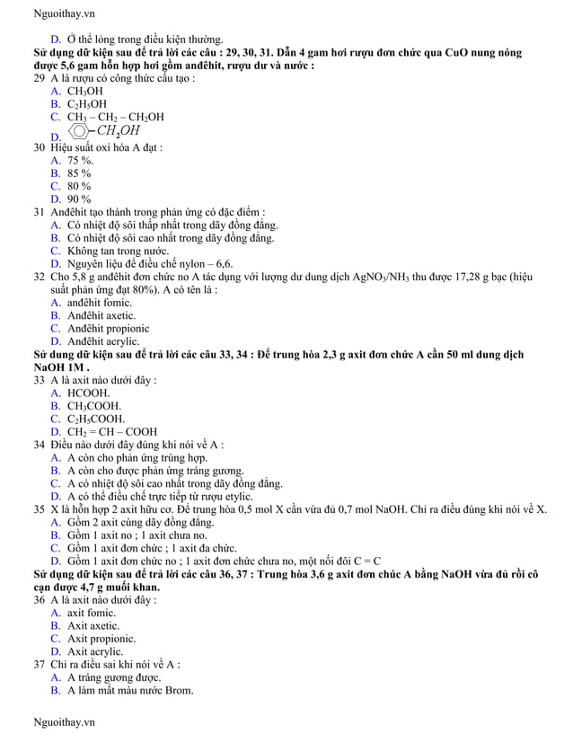 {Nguoithay.vn} giai chi tiet bai tap hoa hoc huu co so 1 | PDF