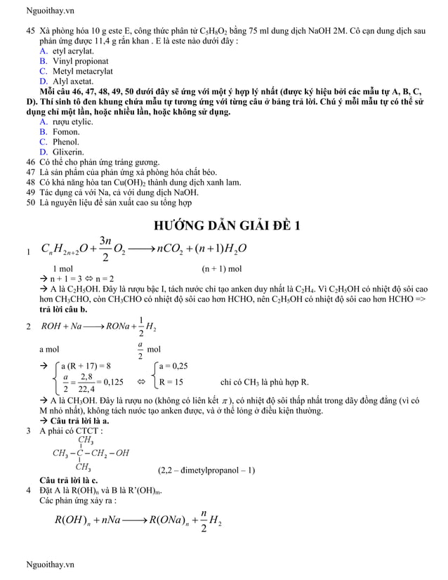 {Nguoithay.vn} giai chi tiet bai tap hoa hoc huu co so 1 | PDF