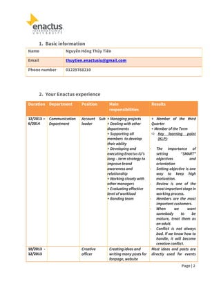 Application Form - Vice President of Enactus IU/ Head of Communication Department | PDF