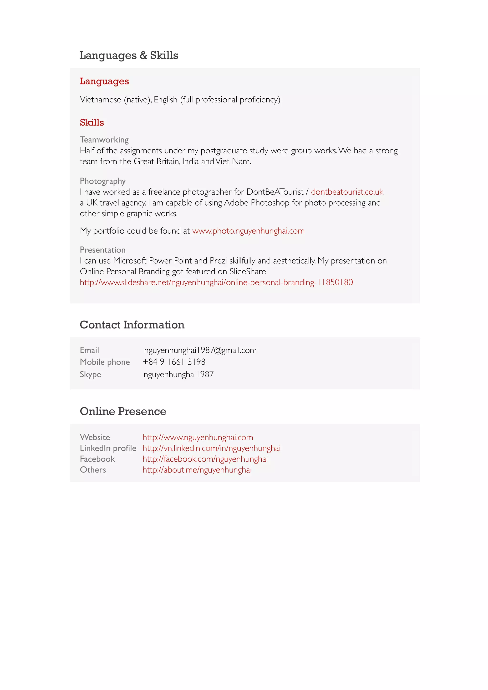 Nguyen Hung Hai's Curriculum Vitae (light version) | PDF