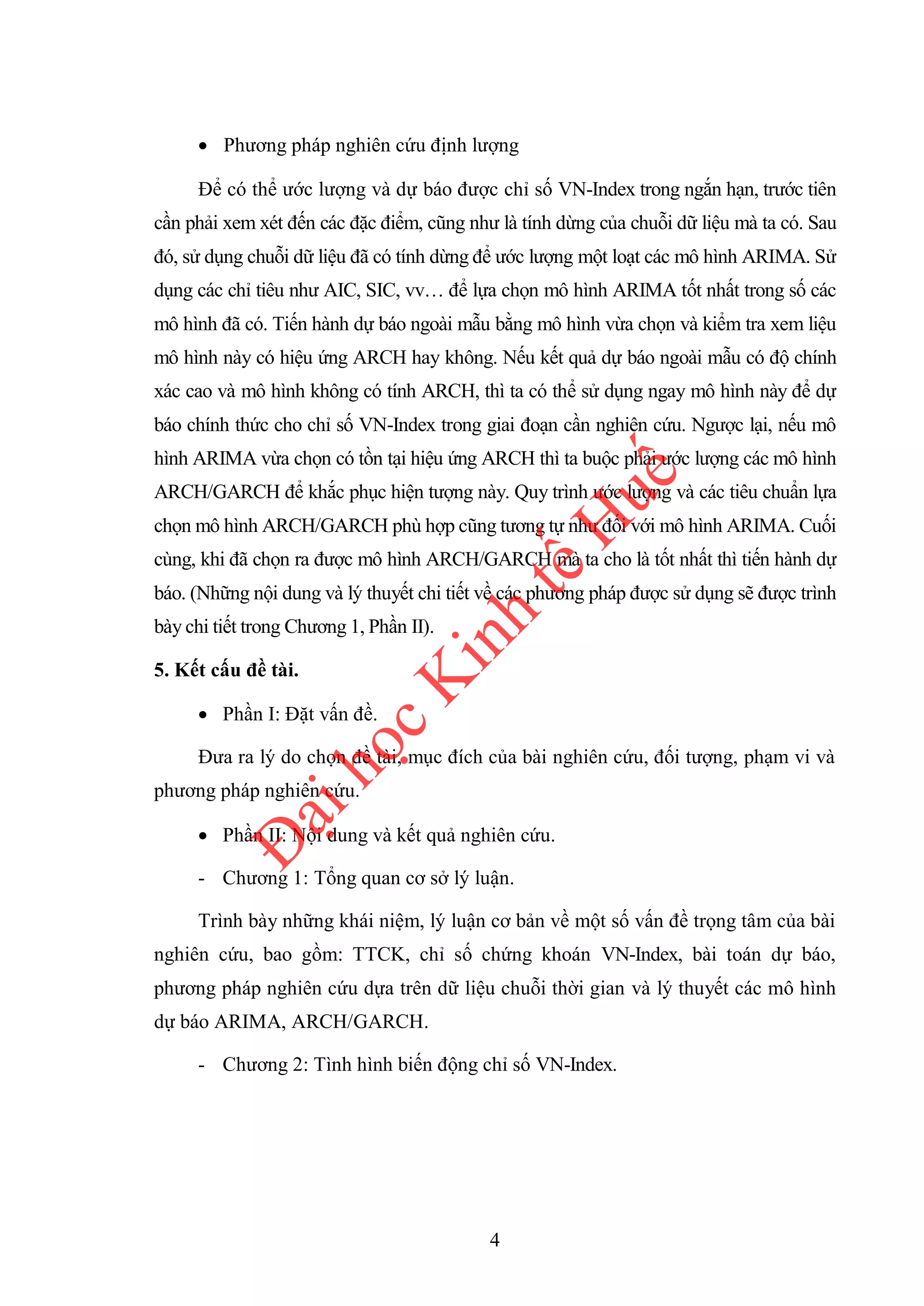 Ứng dụng mô hình ARIMA, ARCH và GARCH để dự báo chỉ số VNIndex trong ngắn hạn , - ” | PDF