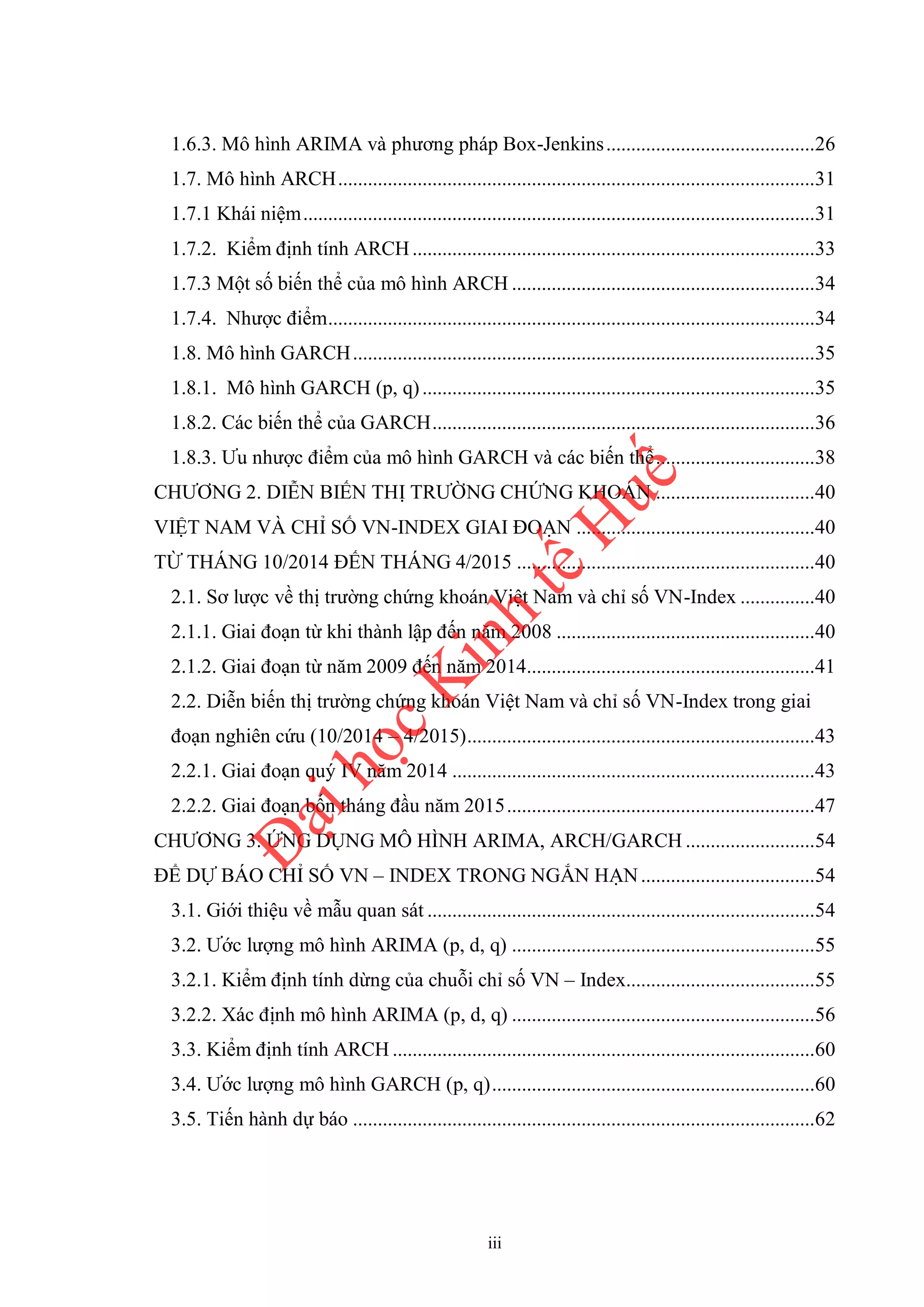 Ứng dụng mô hình ARIMA, ARCH và GARCH để dự báo chỉ số VNIndex trong ...