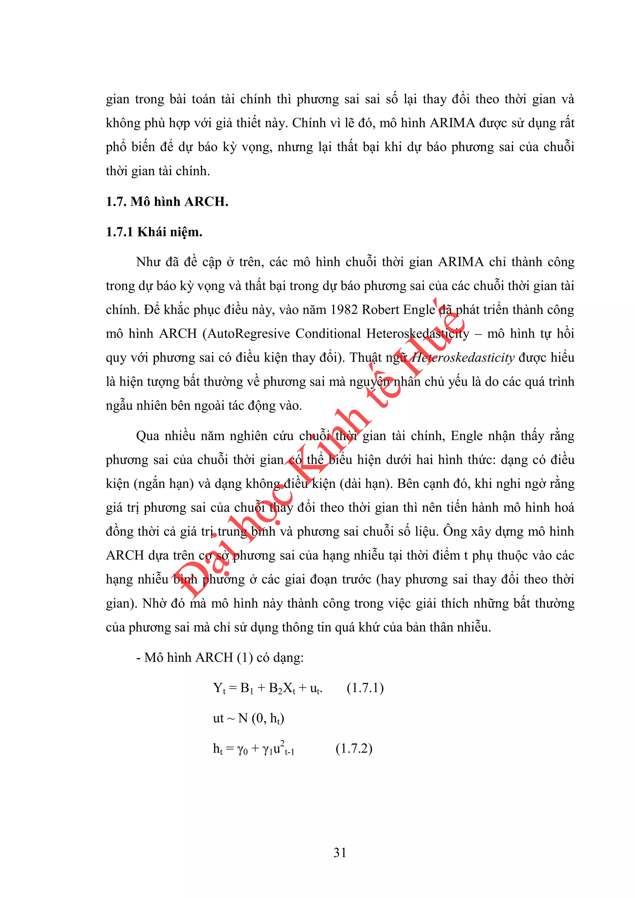 Ứng dụng mô hình ARIMA, ARCH và GARCH để dự báo chỉ số VNIndex trong ngắn hạn , - ” | PDF