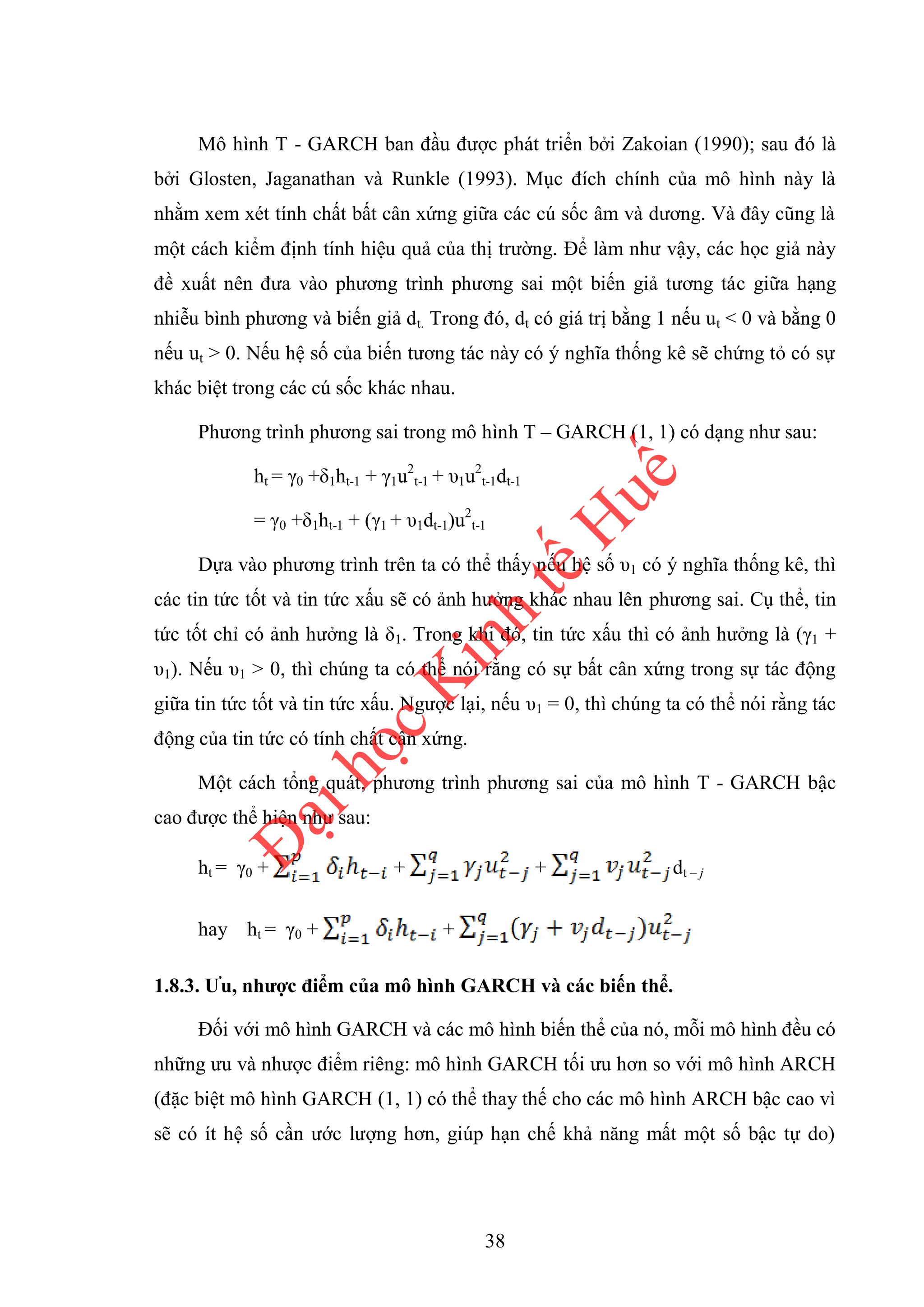 Ứng dụng mô hình ARIMA, ARCH và GARCH để dự báo chỉ số VNIndex trong ngắn hạn , - ” | PDF