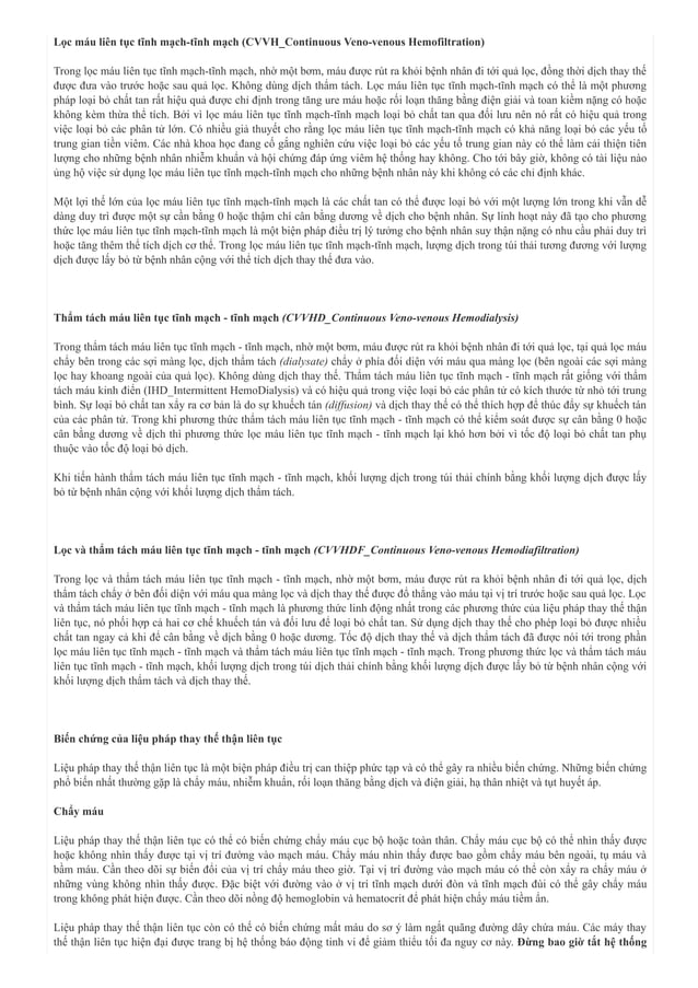 Nguyên lý cơ bản của lọc máu liên tục CRRT | PDF