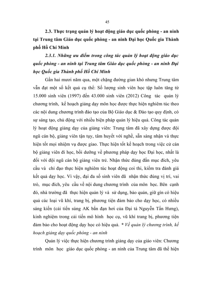 Luận văn HAY, HOT: Quản lý hoạt động giáo dục quốc phòng tại đại học quốc gia | PDF