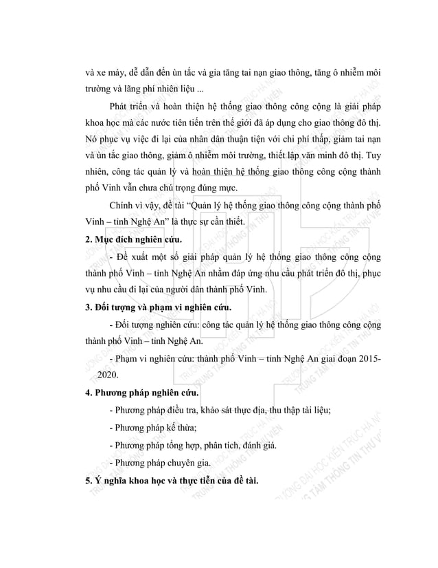 Luận văn: Quản lý giao thông công cộng thành phố Vinh, HAY | PDF