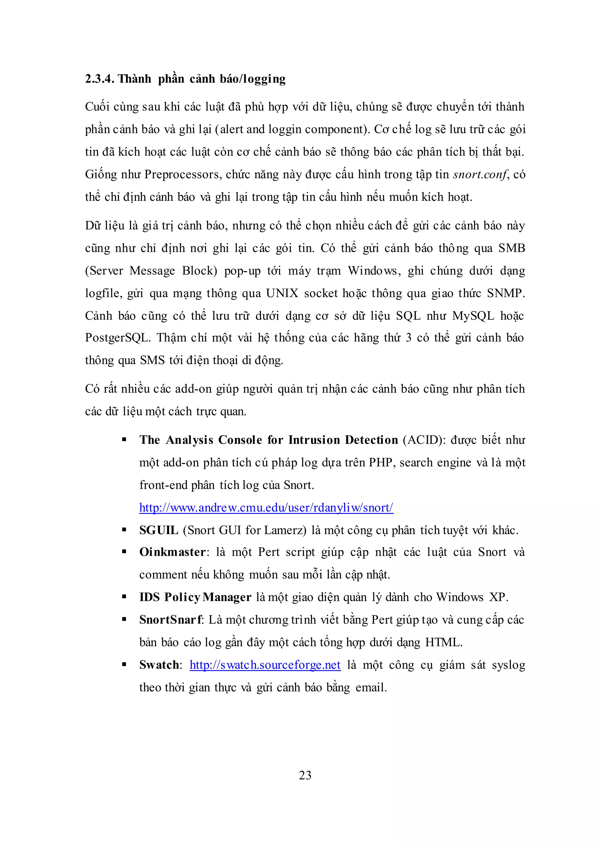 [Khóa luận tốt nghiệp] - Tìm hiểu và triển khai Snort/SnortSam | PDF