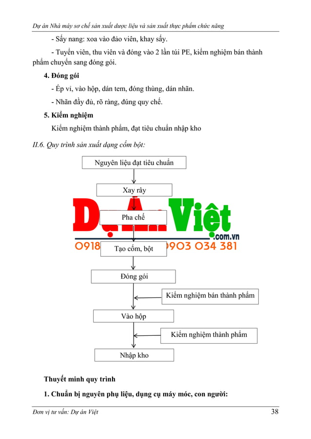 Thuyết minh dự án đầu tư Nhà máy sơ chế sản xuất dược liệu và sản xuất thực phẩm chức năng tại ...