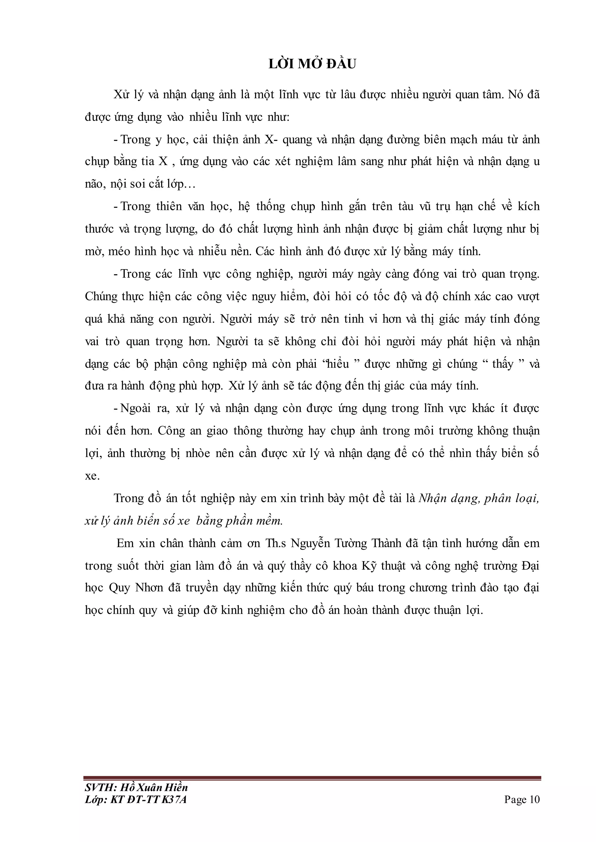 Đề tài: Nhận dạng, phân loại, xử lý ảnh biển số xe bằng phần mềm | DOCX