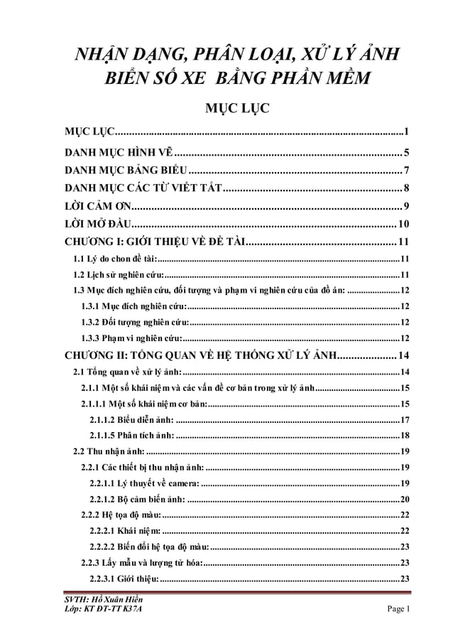 Đề tài: Nhận dạng, phân loại, xử lý ảnh biển số xe bằng phần mềm | DOCX