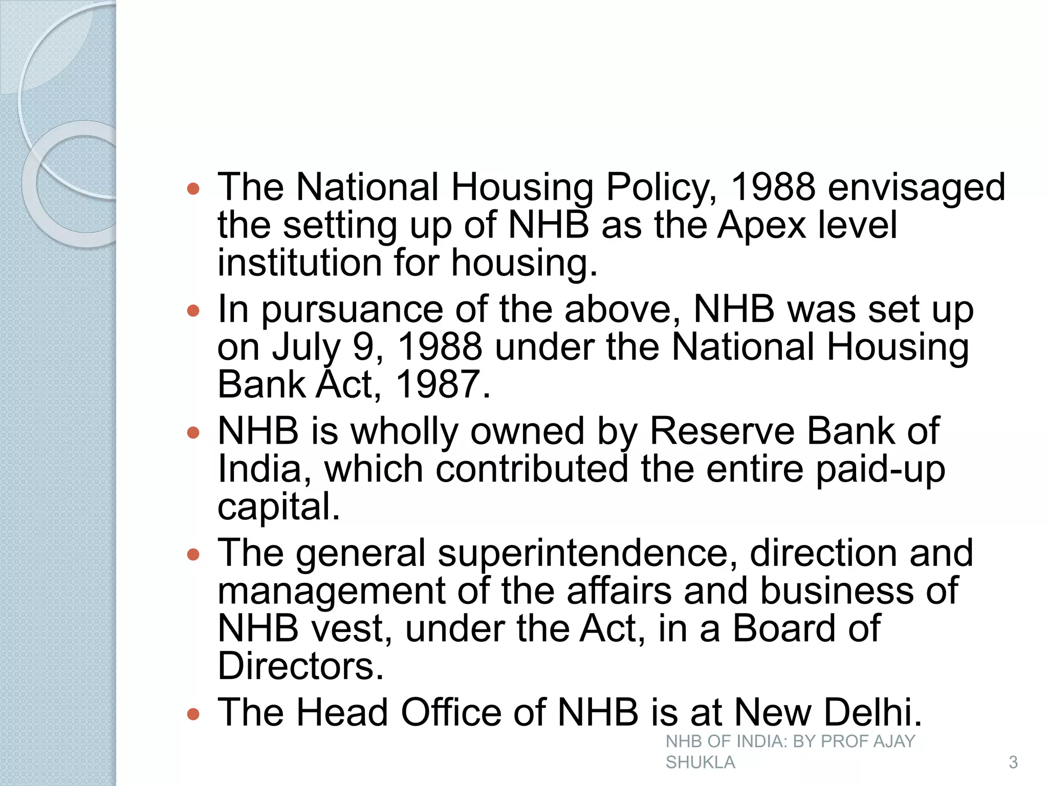 National Housing Board prof. ajay shukla university of pune_nashik | PPTX