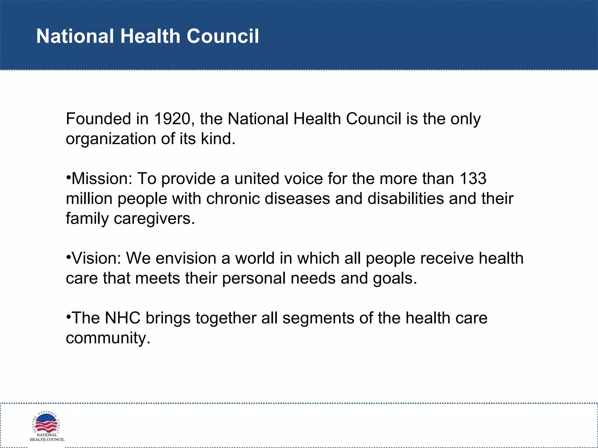 National Health Council, a united voice for people with chronic ...