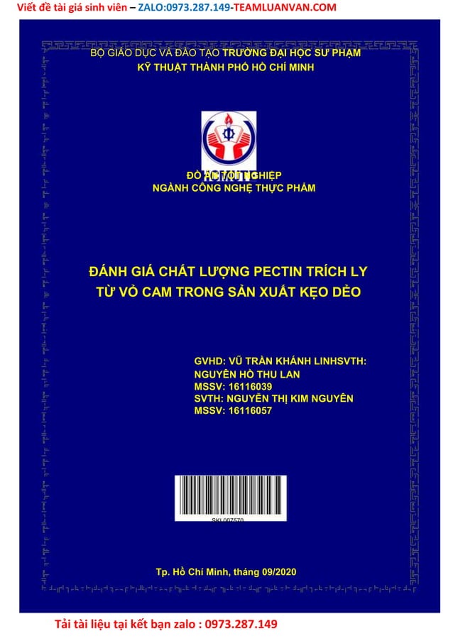 (Đồ án hcmute) đánh giá chất lượng pectin trích ly từ vỏ cam trong sản xuất kẹo dẻo.doc