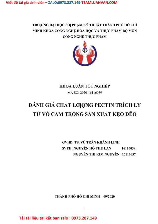 (Đồ án hcmute) đánh giá chất lượng pectin trích ly từ vỏ cam trong sản xuất kẹo dẻo.doc