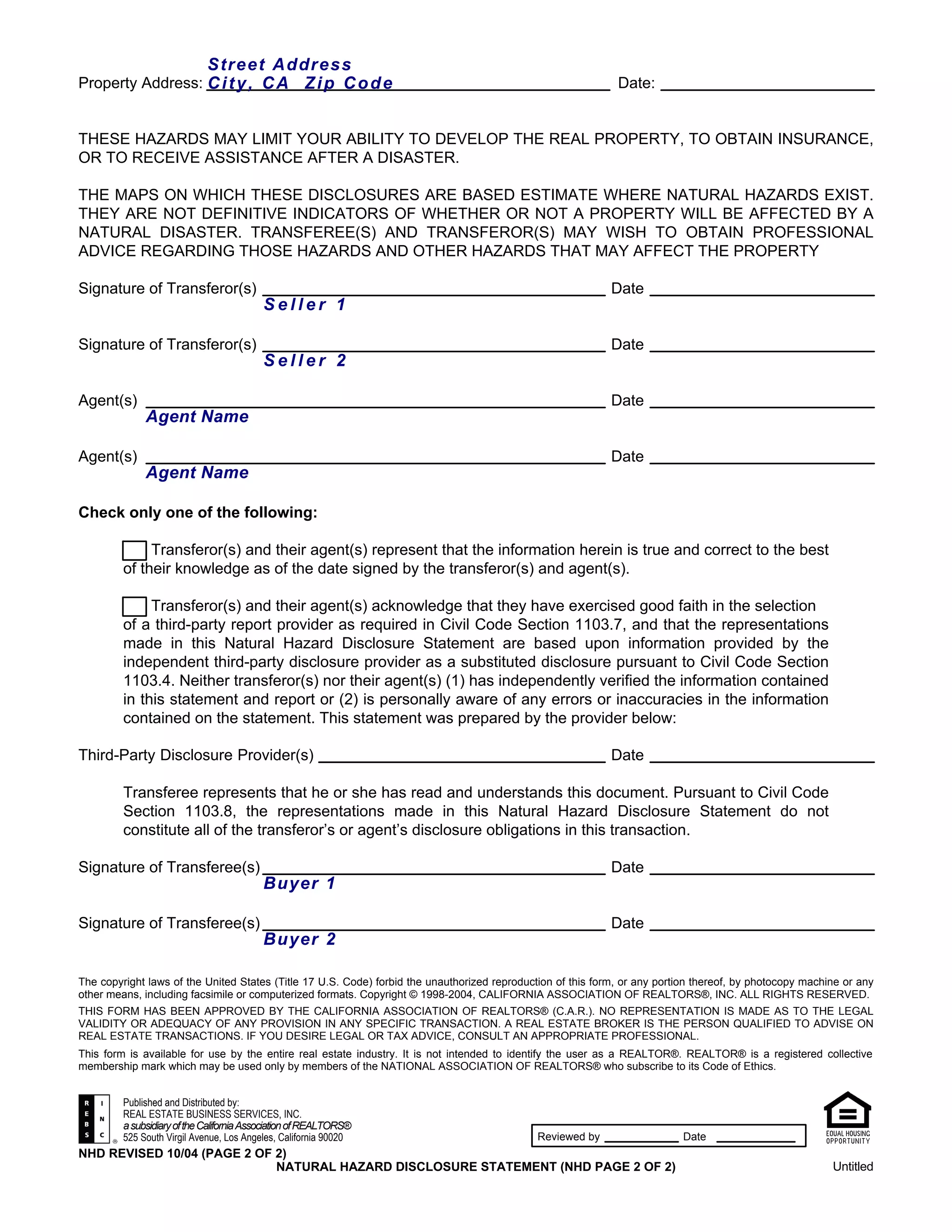 Nhd natural hazard disclosure statement - 1004 | PDF