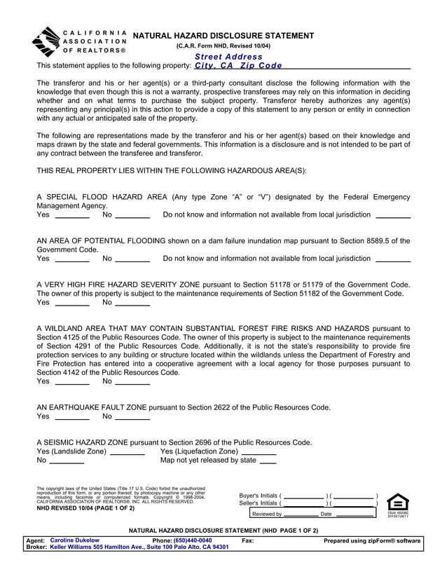 Nhd natural hazard disclosure statement - 1004 | PDF | Geography | Science