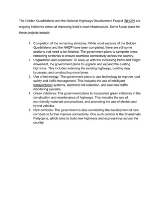 India’s largest highway project -The Golden Quadrilateral project | PDF ...