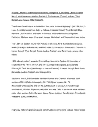 India’s largest highway project -The Golden Quadrilateral project | PDF ...