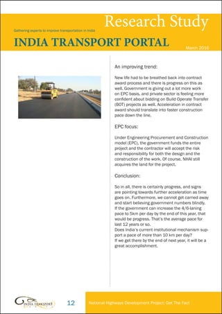 Nhdp get the fact - itp India - Highways | PDF
