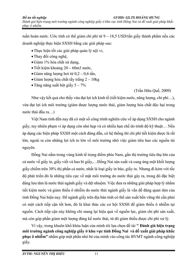 đáNh giá hiện trạng môi trường ngành công nghiệp giấy ở khu vực tỉnh đồng nai và đề xuất giải ...
