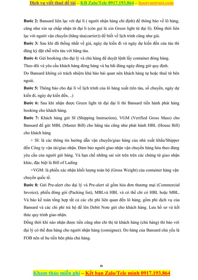 Đánh giá hoạt động giao nhận hàng hóa xuất nhập khẩu bằng đường biển tại Công ty Bansard Việt ...