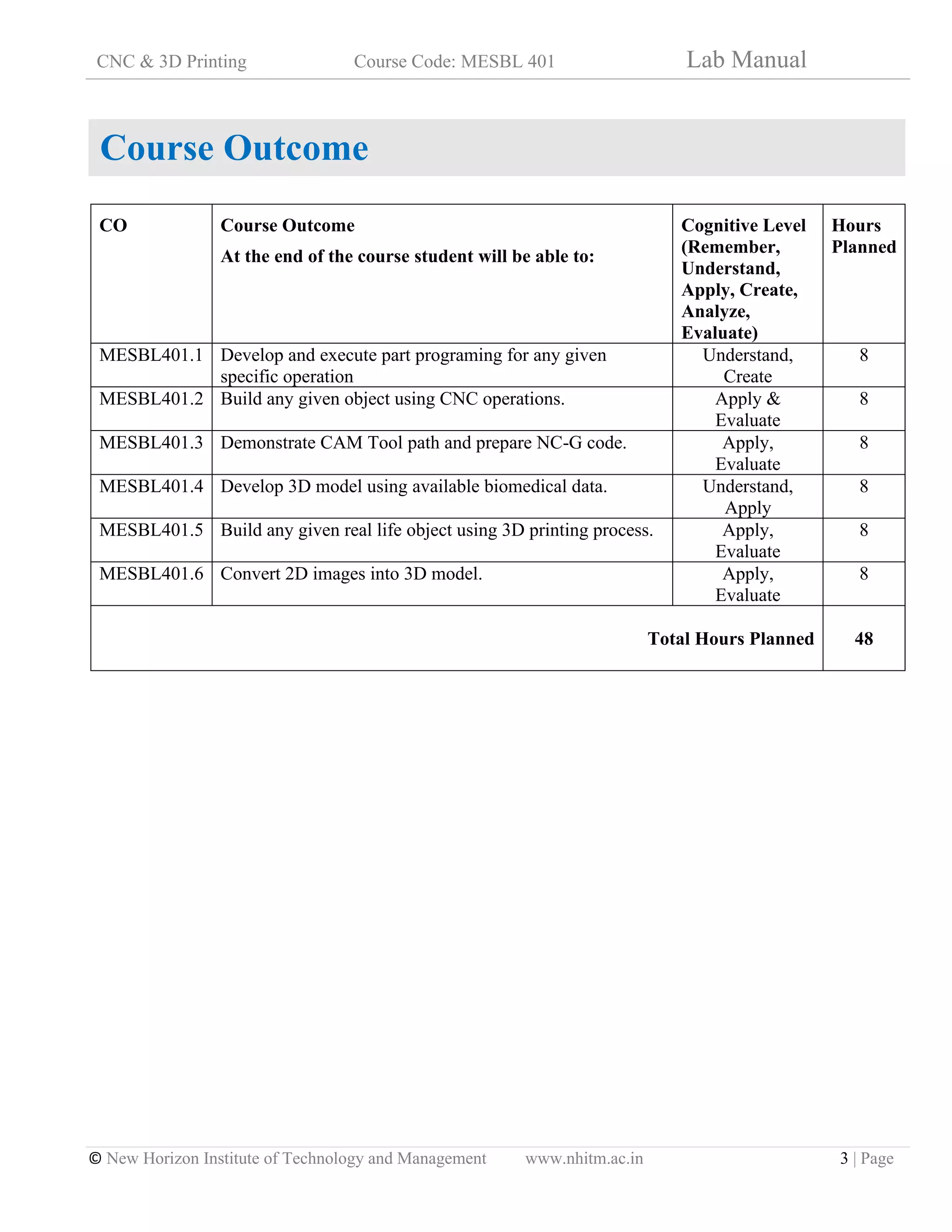 CNC & 3D Printing Lab Manual | PDF