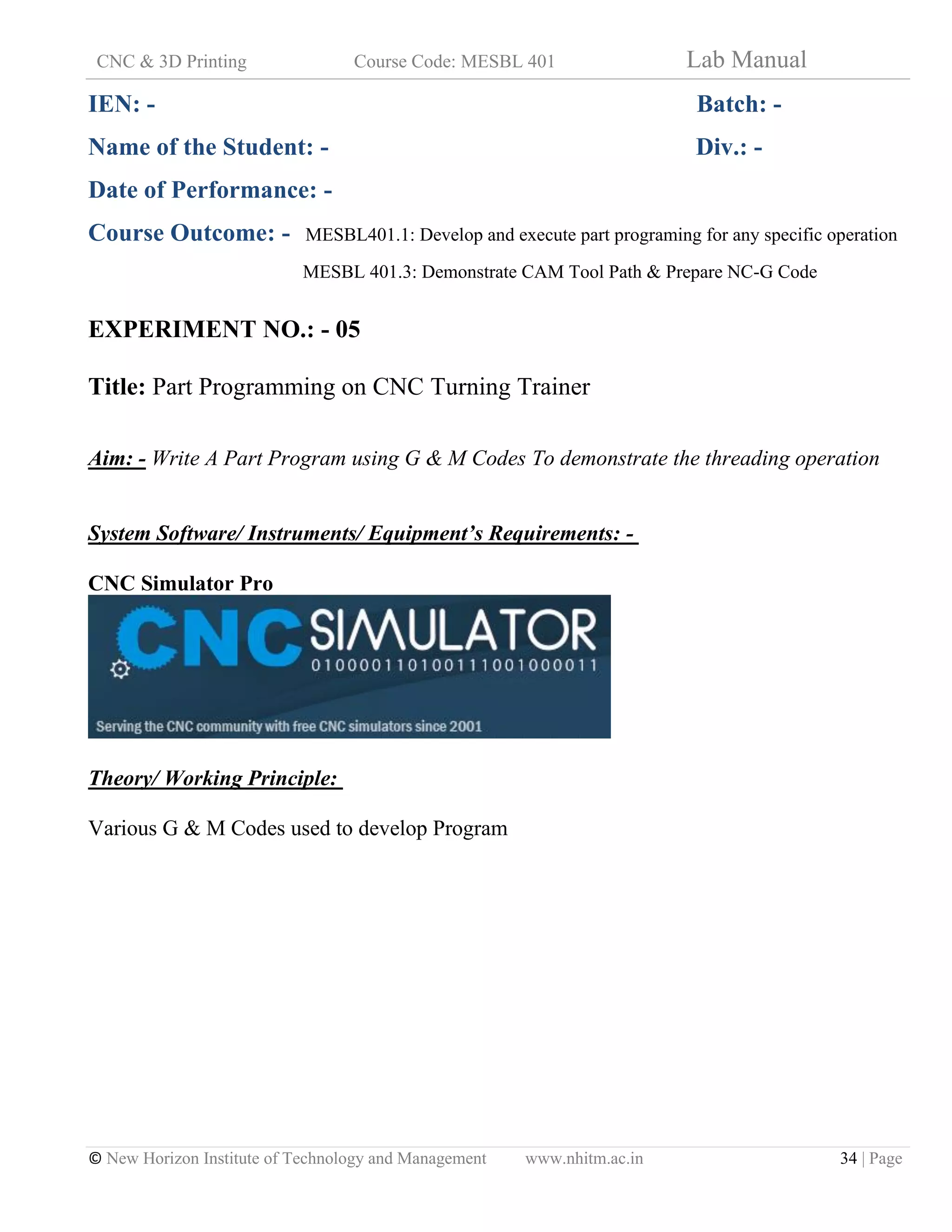CNC & 3D Printing Lab Manual | PDF