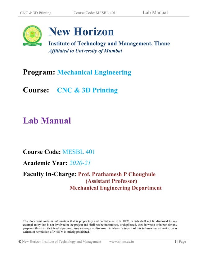 CNC & 3D Printing Lab Manual | PDF