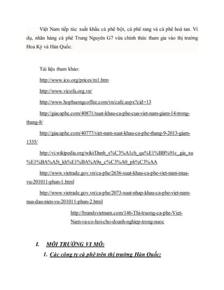 PHÂN TÍCH THỊ TRƯỜNG CAFE VIỆT VÀ HÀN ĐỂ ĐỀ XUẤT PHƯƠNG ÁN KINH DOANH ...