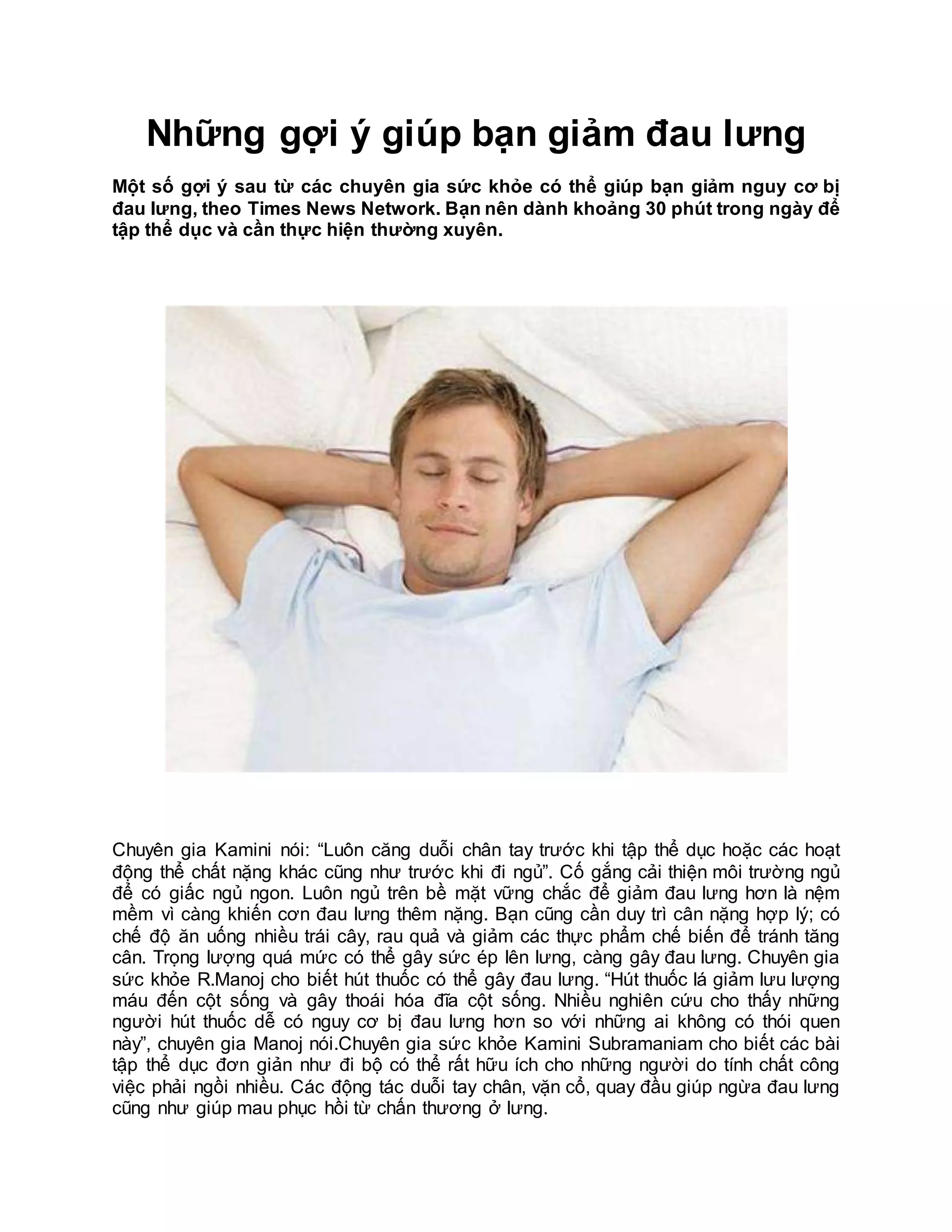 Những gợi ý giúp bạn giảm đau lưng | PDF