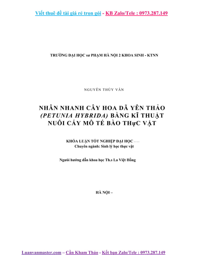 Nhân nhanh cây hoa dã yên thảo (petunia hybrida) bằng kĩ thuật nuôi cấy mô tế bào thực vật.docx
