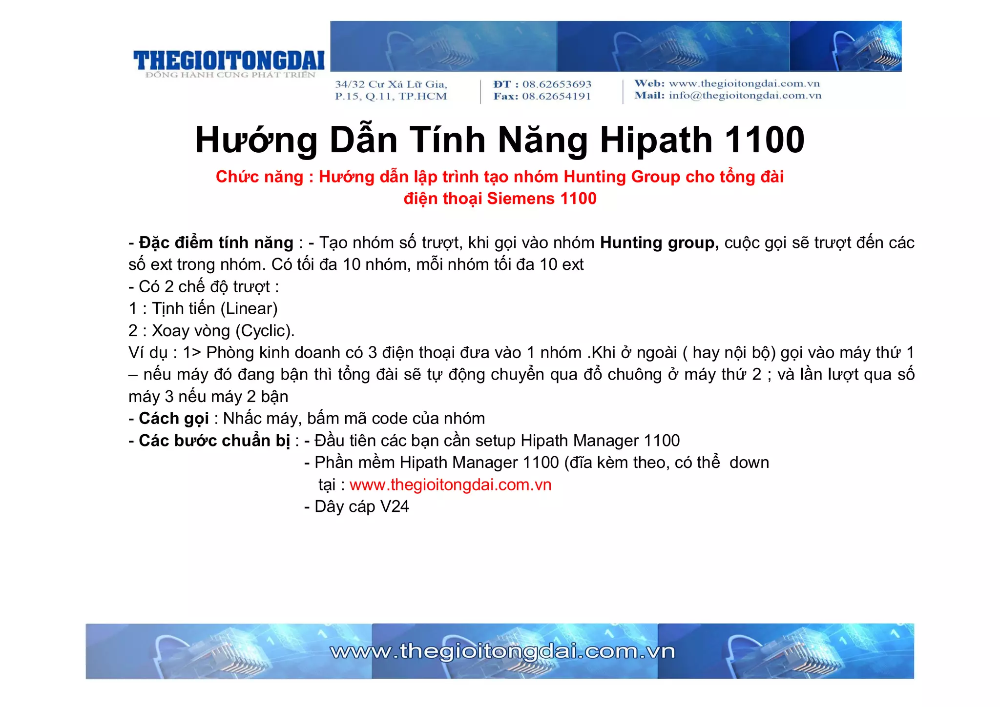 Lập trình tính năng Hunting Group cho tổng đài điện thoai Hipath 1100 ...