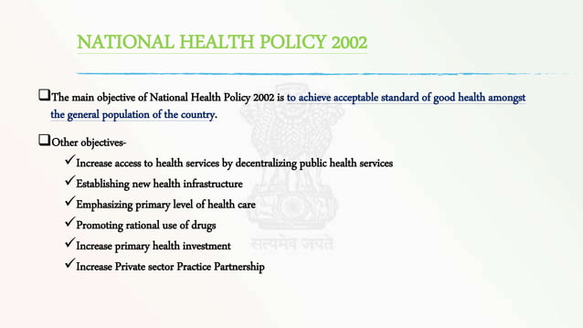 National health policy | PPTX | Health Insurance | Insurance