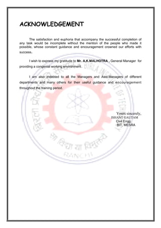 Nhpc training report civil engineerimg_bit_mesra_ISHANT GAUTAM | PDF