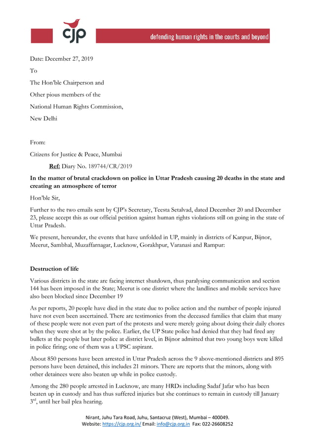 Nhrc petition up 27 dec2019 (CJP) | PDF