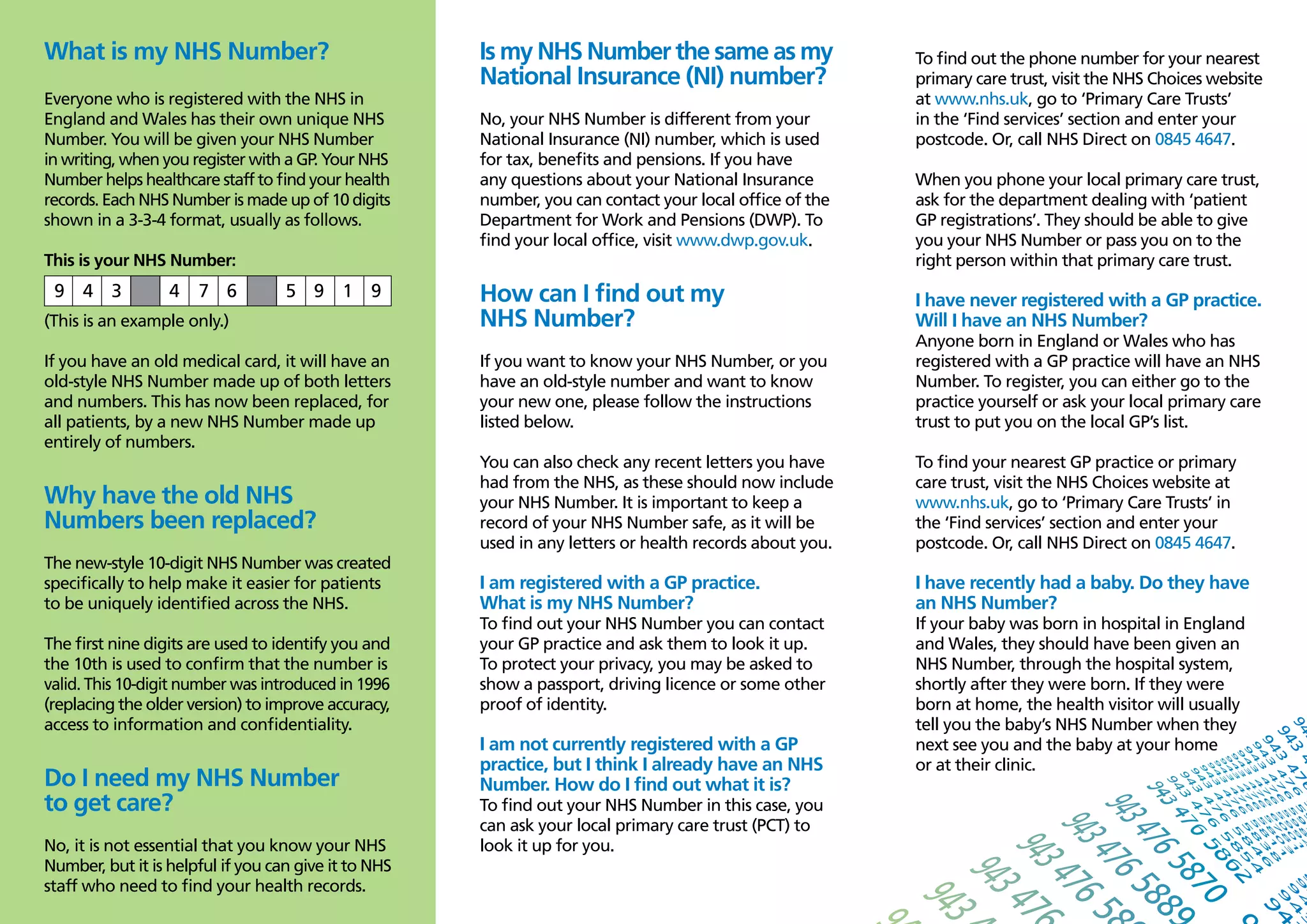 NHS Number Leaflet | PDF | Health Insurance | Insurance