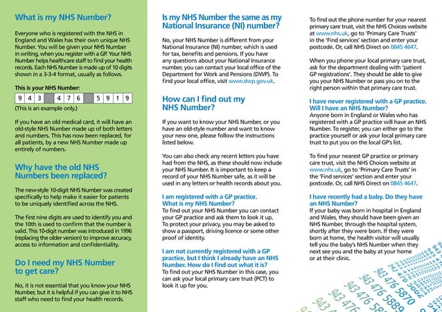 NHS Number Leaflet | PDF | Health Insurance | Insurance